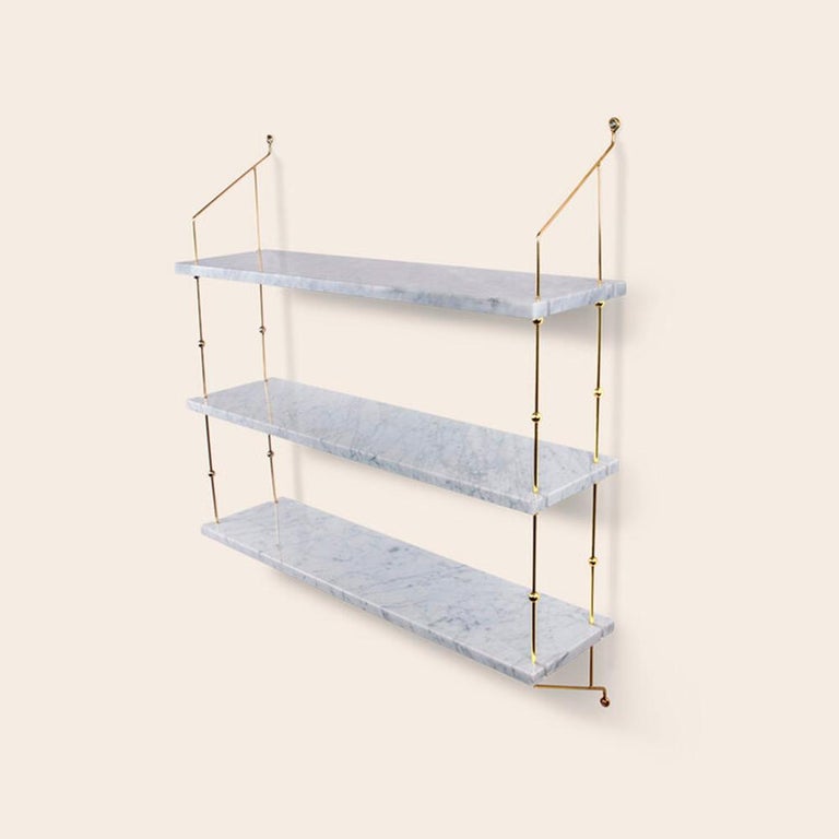 White Carrara Marble and Brass Morse Shelf by OxDenmarq For Sale at 1stDibs