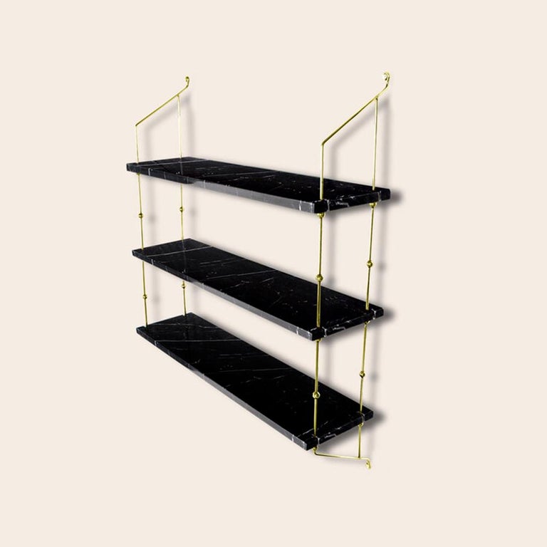 White Carrara Marble and Brass Morse Shelf by OxDenmarq For Sale at 1stDibs