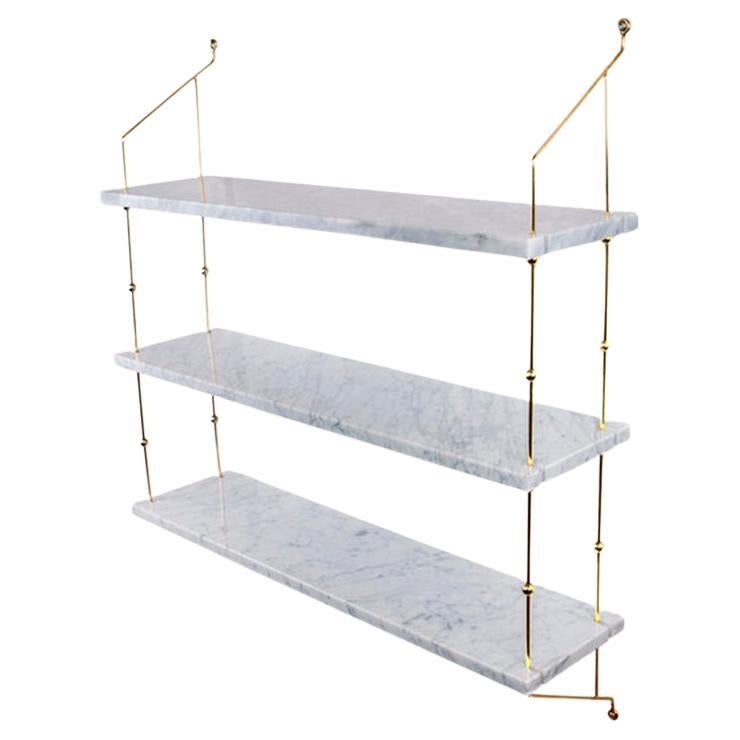 French Midcentury Iron Baker’s Rack with Brass Accents and White Marble ...