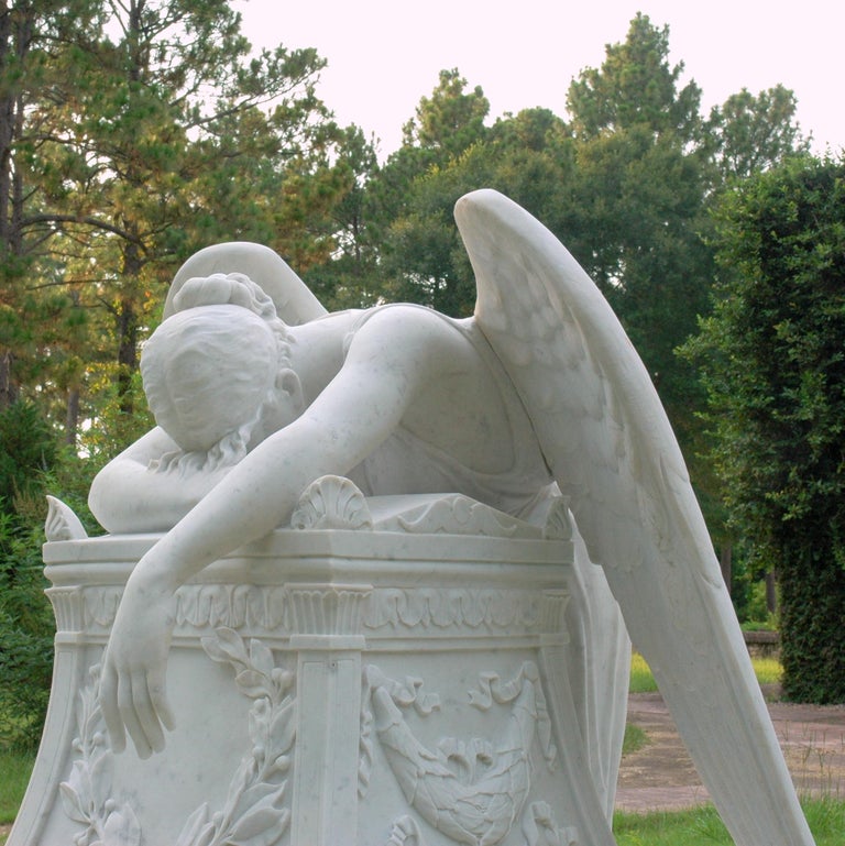 White Carrera Marble Angel of Grief Statue, Hand-Carved Reproduction ...