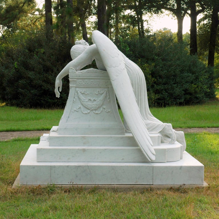 White Carrera Marble Angel of Grief Statue, Hand-Carved Reproduction ...