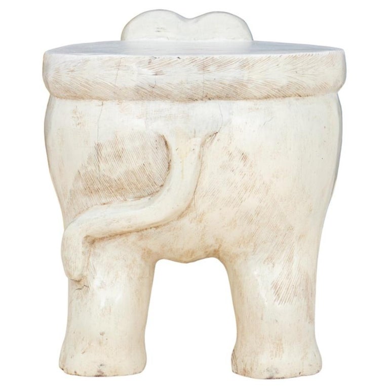 White Carved Elephant Stool For Sale at 1stDibs