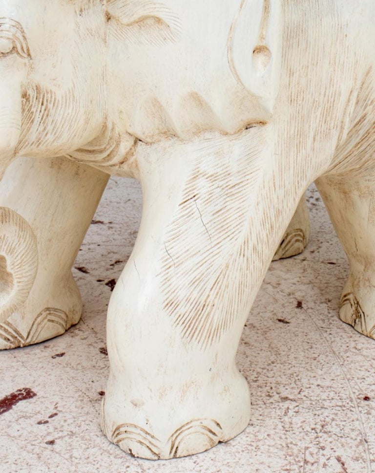 White Carved Elephant Stool For Sale at 1stDibs