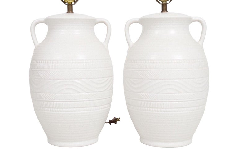 White Ceramic Amphora Table Lamps, a Pair For Sale at 1stDibs