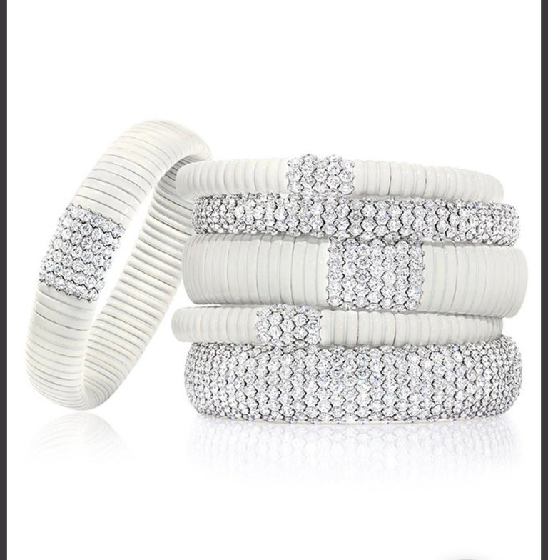 White Ceramic and 1.81 Ct Diamond Flexible Stretch Bracelet For Sale at ...