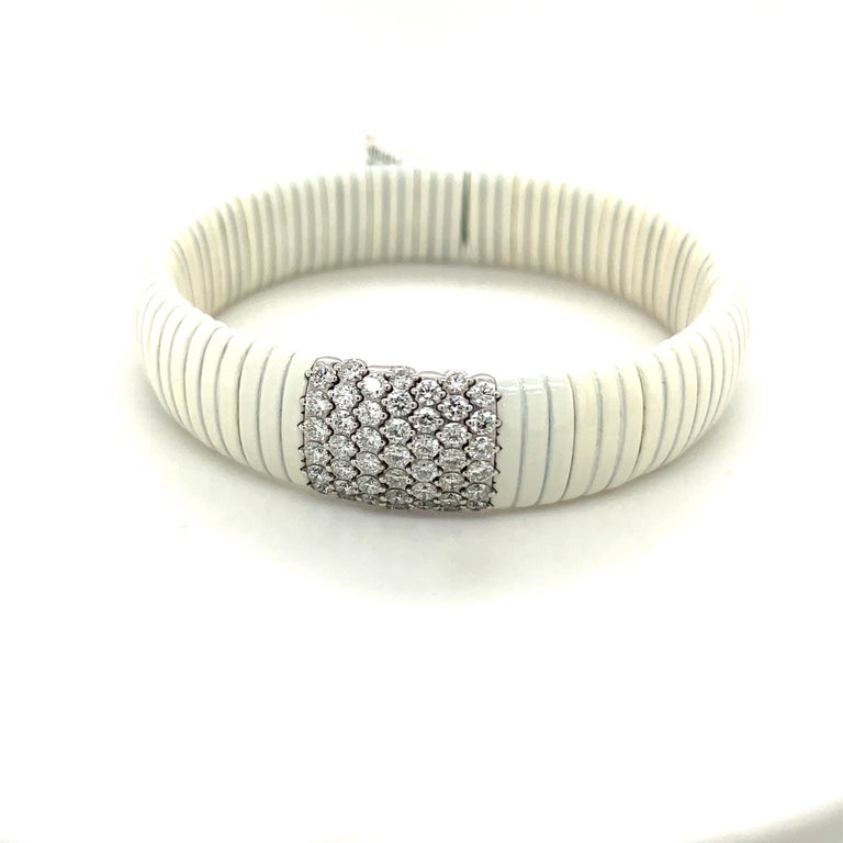 White Ceramic and 1.81 Ct Diamond Flexible Stretch Bracelet For Sale at ...