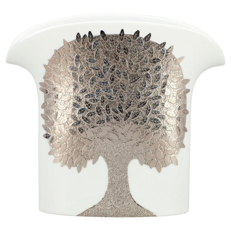 White Ceramic and Silver Vase by Terttu Rossi Finland 1987 Signed For ...