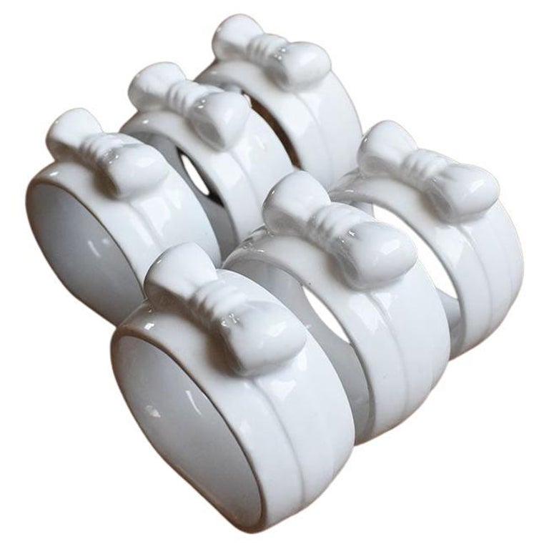 White Ceramic Bow Motif Napkin Rings, Set of 6 For Sale at 1stDibs
