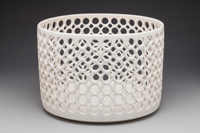 White Ceramic Circular Pierced Cylindrical Bowl or Vessel, In Stock For ...