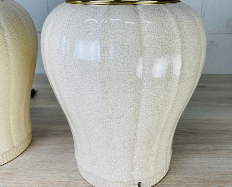 White Ceramic Crackle Table Lamps, Pair at 1stDibs