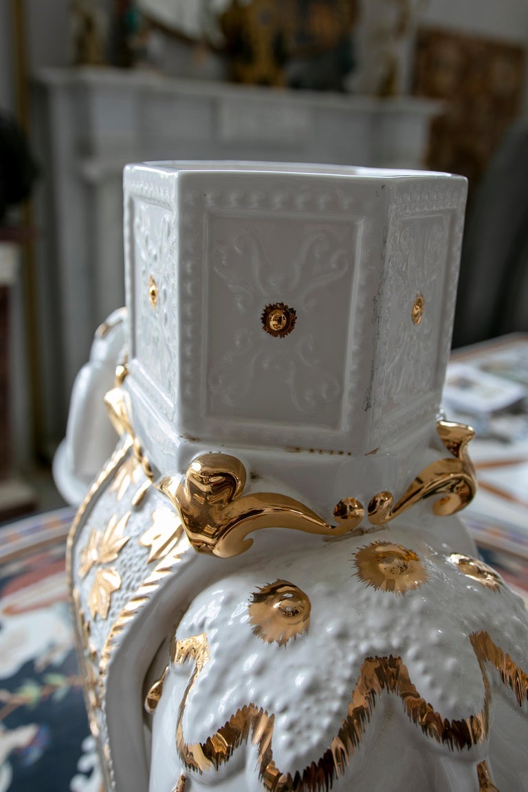 White Ceramic Elephant Pot Sculpture Signed "Bondia" For Sale at 1stDibs