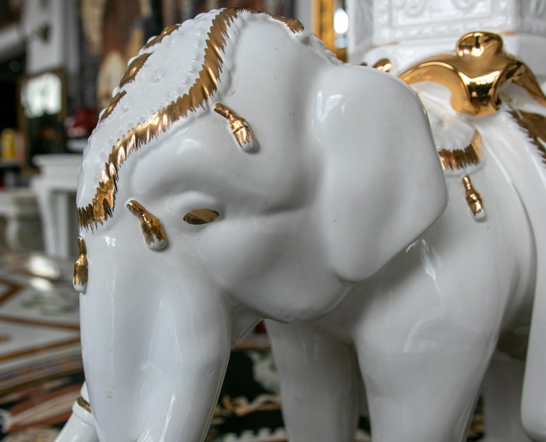 White Ceramic Elephant Pot Sculpture Signed "Bondia" For Sale at 1stDibs