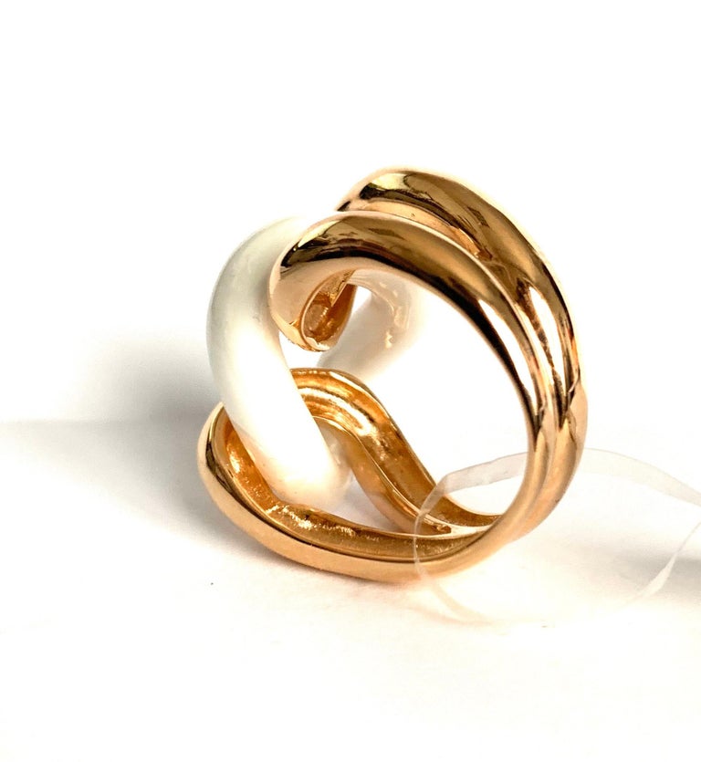 White Ceramic Groumette Ring 18 Karat Rose Gold For Sale at 1stDibs