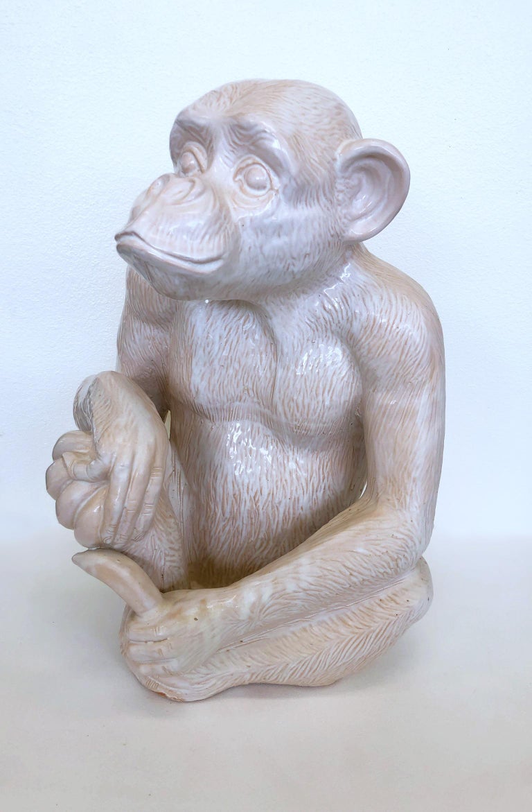 White Ceramic Monkey Sculpture at 1stDibs