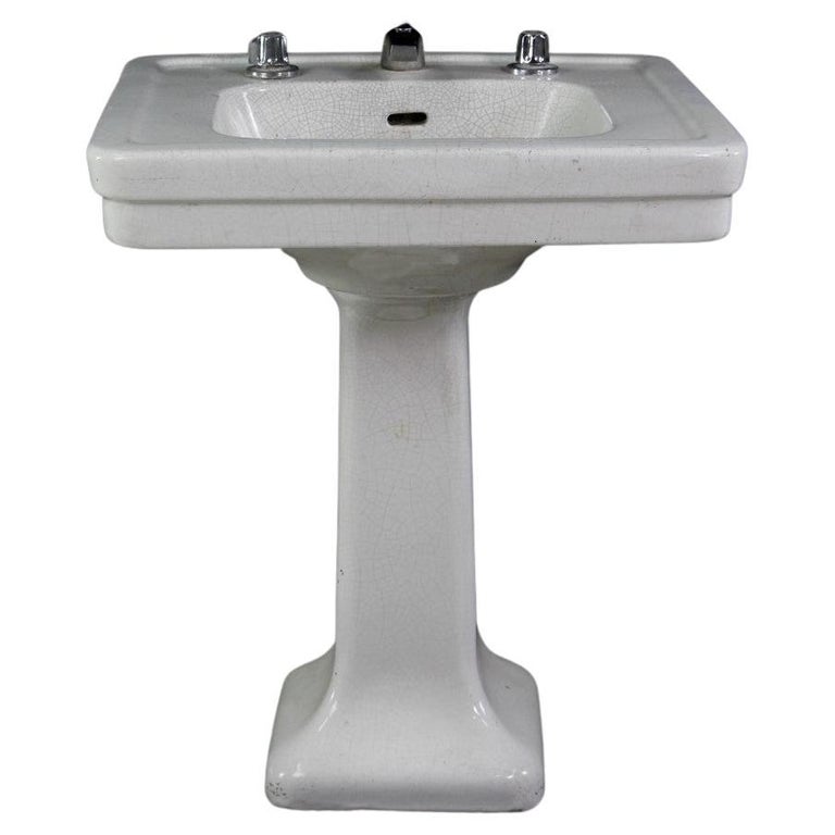 White Ceramic Pedestal Sink with Crazed Crackled Glaze Minor Chips For ...