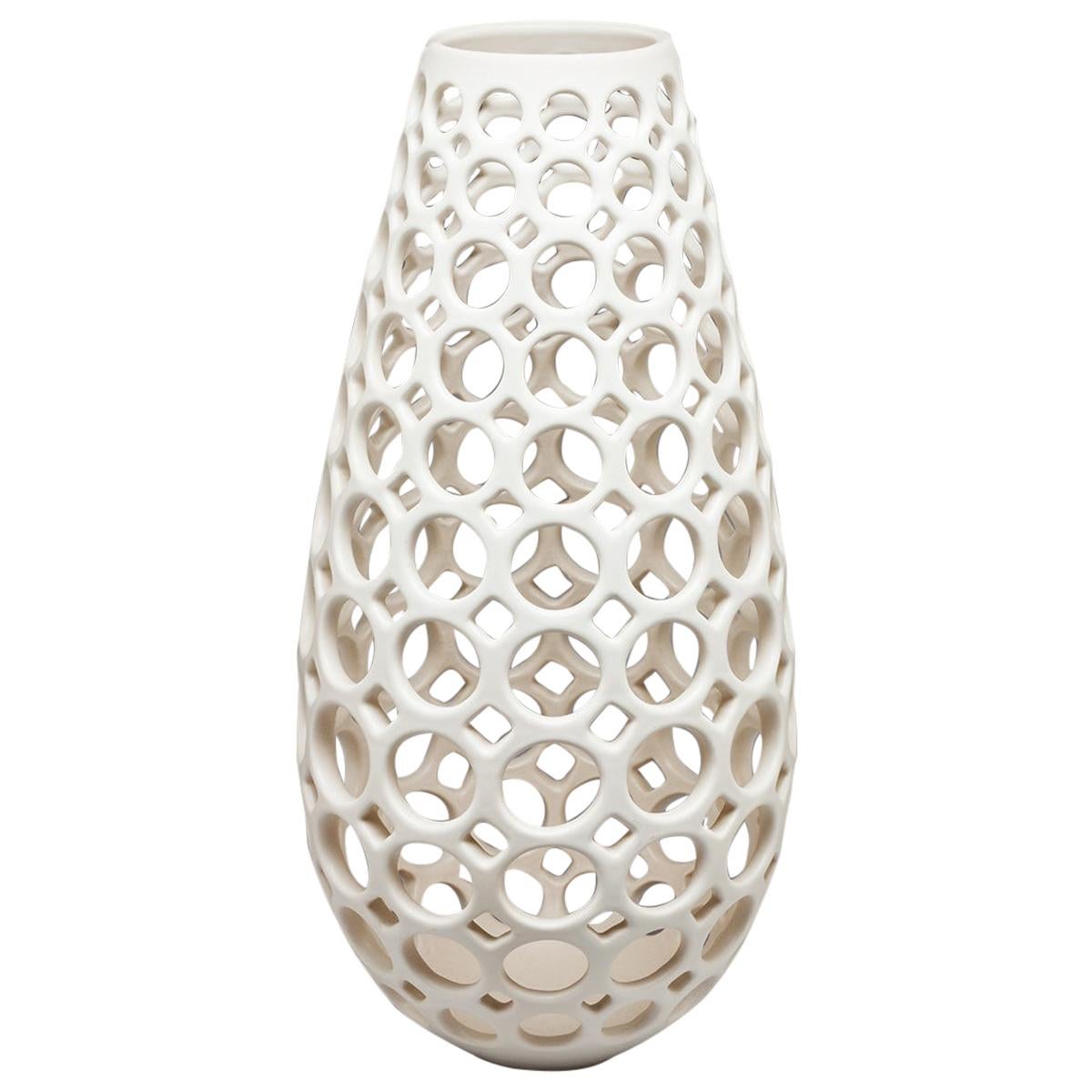 White Ceramic Wide Pierced Tabletop Sculpture, In Stock For Sale at 1stDibs