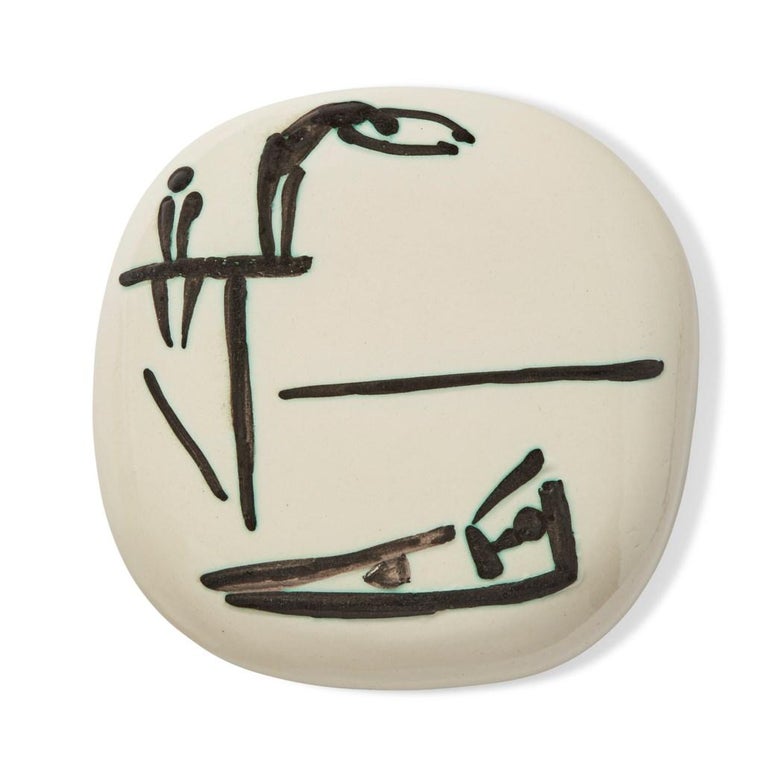 White Ceramic Plate 'Plongeurs' by Pablo Picasso For Sale at 1stDibs