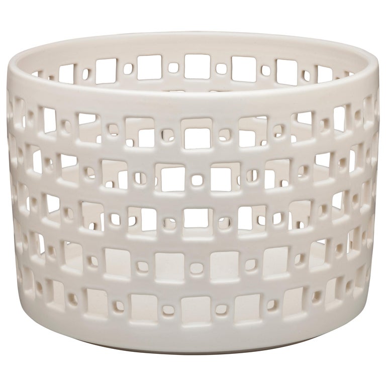 White Ceramic Square Pierced Cylindrical Bowl or Vessel, In Stock For ...
