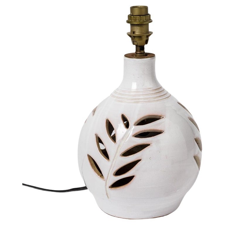 White Ceramic Table Lamp circa 1950 French Handmade Pottery Lighting ...