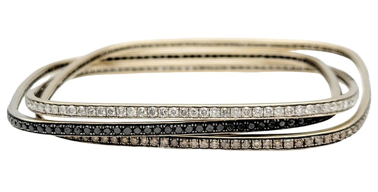 White, Champagne and Black Diamond Square Bangle Bracelet Set in Yellow ...