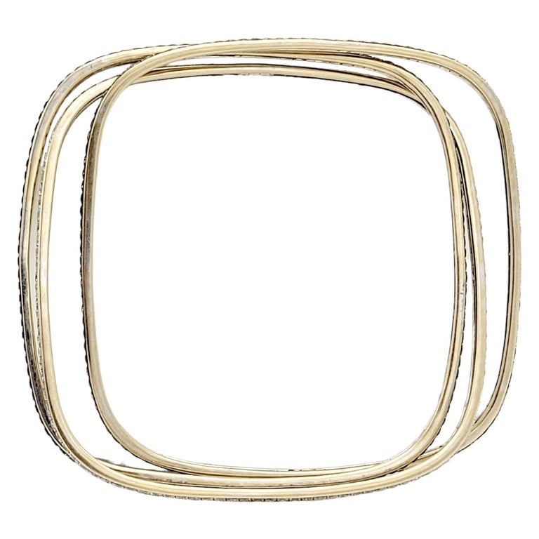 White, Champagne and Black Diamond Square Bangle Bracelet Set in Yellow ...