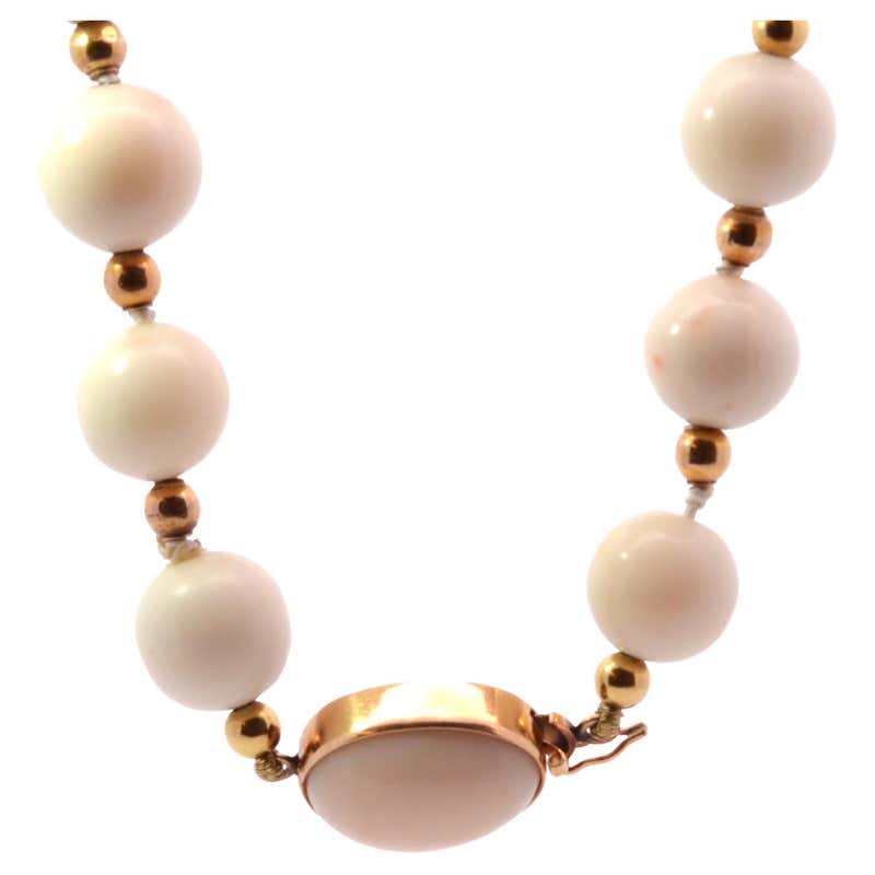 Antique Faceted Coral Bead And Diamond Pendant Set In 18 Karat White
