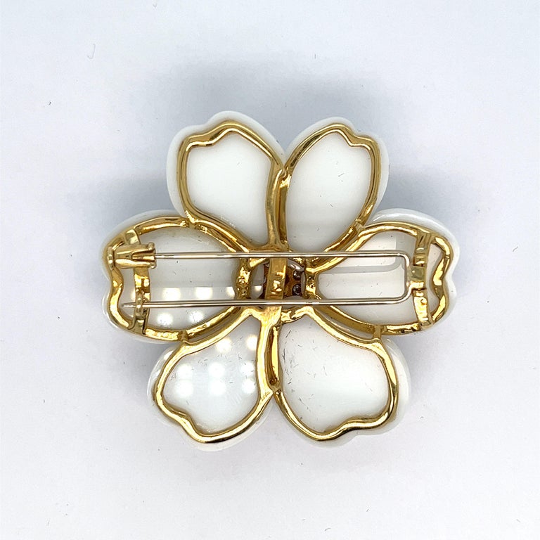 White Coral Diamond Flower Brooch For Sale at 1stDibs