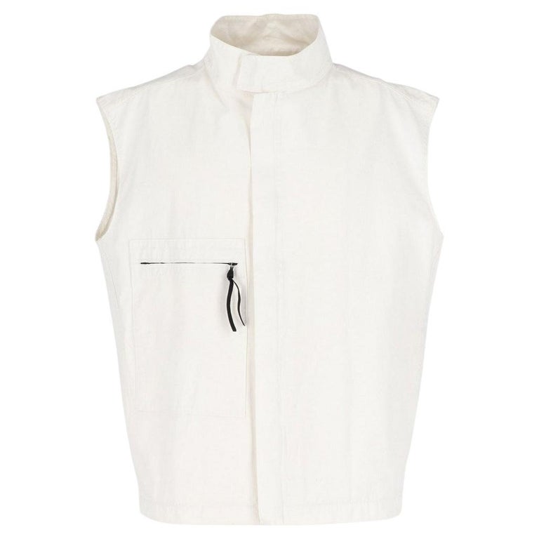 White cotton C.P.Company Vintage 90s vest with mandarin collar For Sale ...