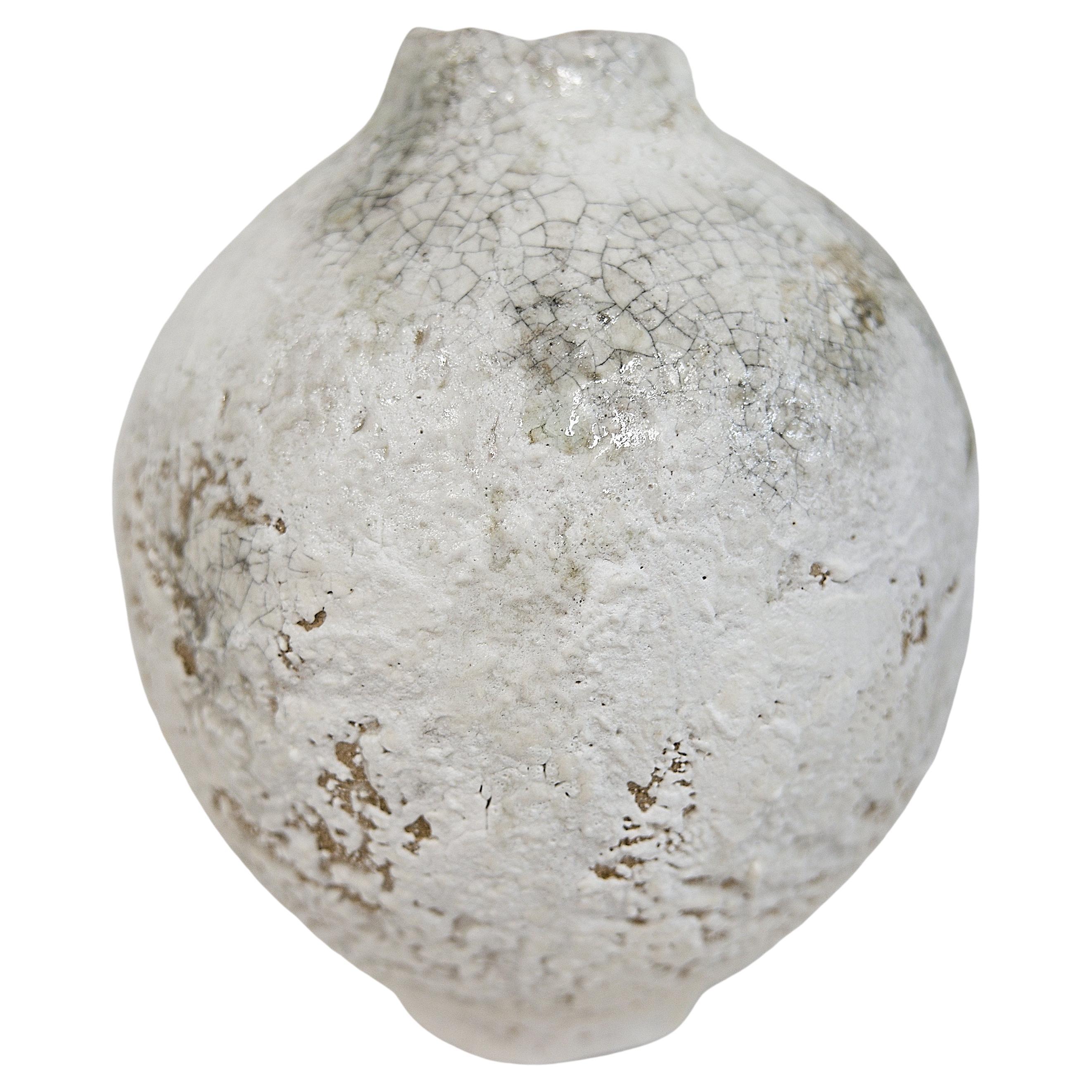 Matte Raku White Crackle Moon Vase Handmade For Sale at 1stDibs