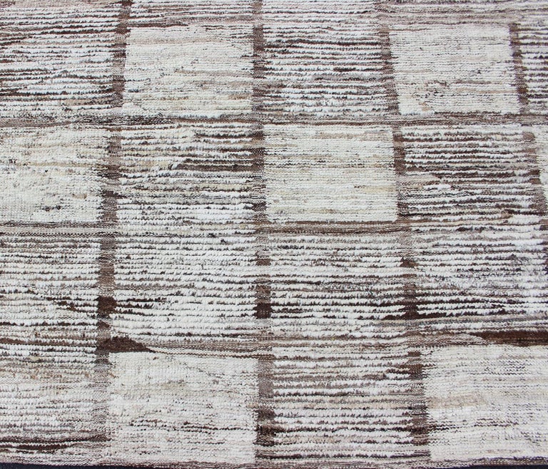 White, Cream and Brown Casual Modern Checkered Design Large Modern Rug ...
