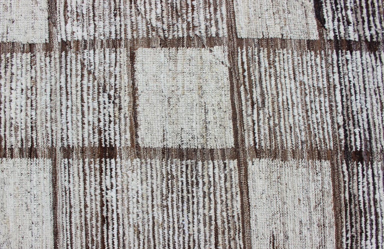White, Cream and Brown Casual Modern Checkered Design Large Modern Rug ...