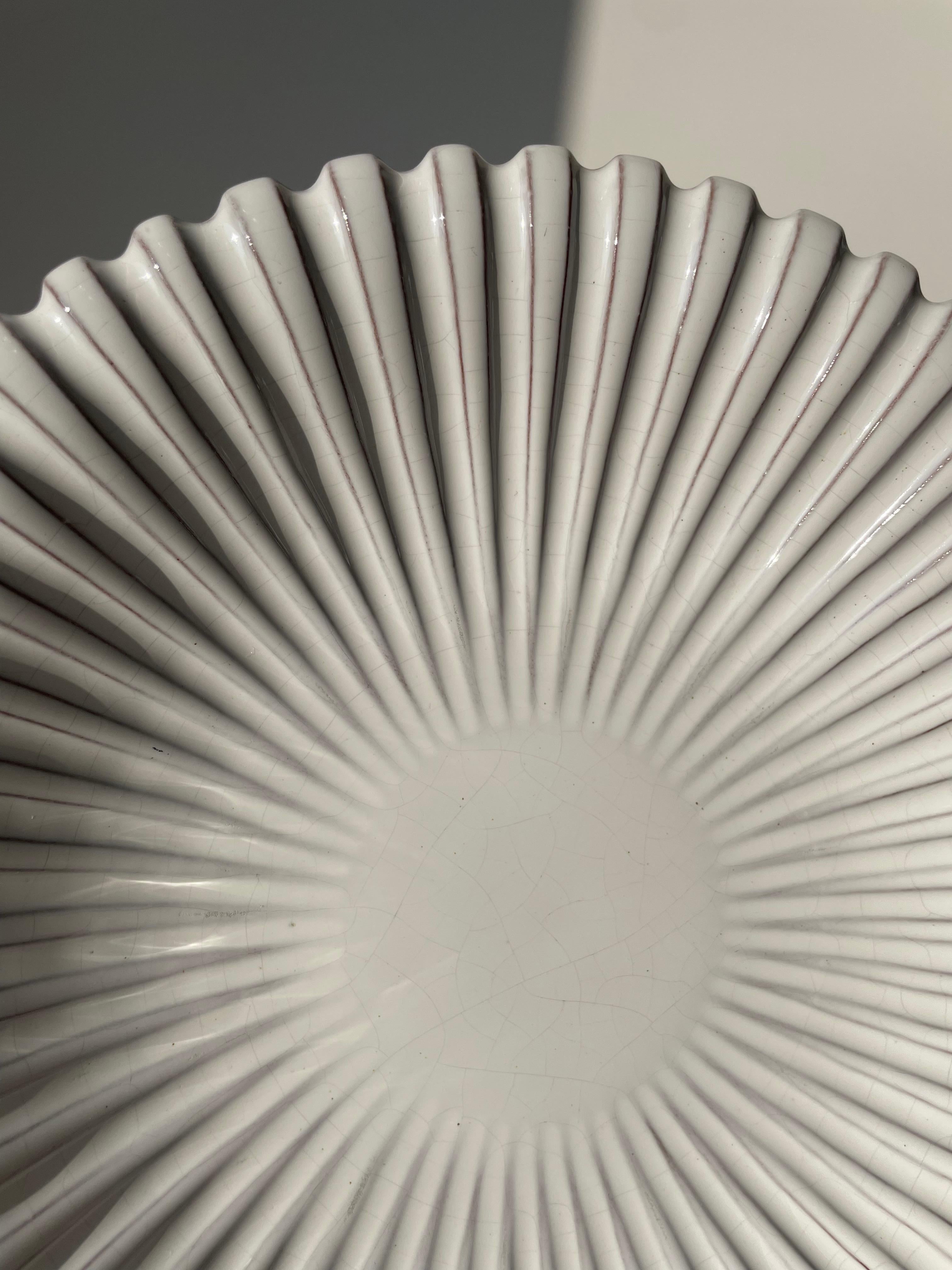 White Danish Modern Lined Relief Plate, 1960s For Sale at 1stDibs