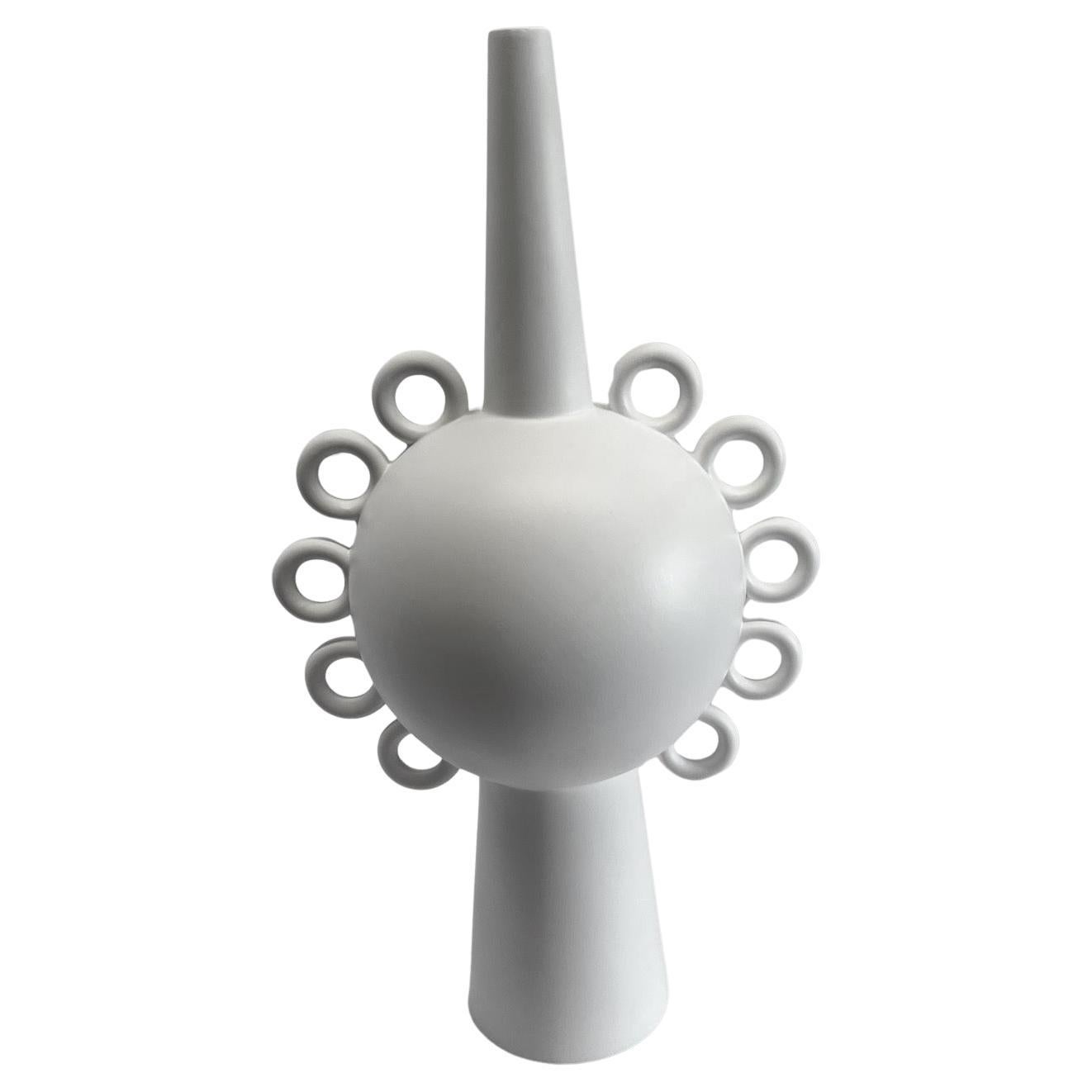 White Circled Handles Decorative Ceramic Vase, France, Contemporary For ...