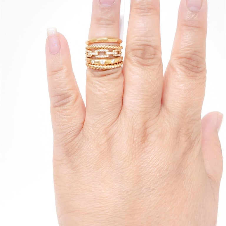 White Diamond and 18k Yellow Gold Stack Ring For Sale at 1stDibs