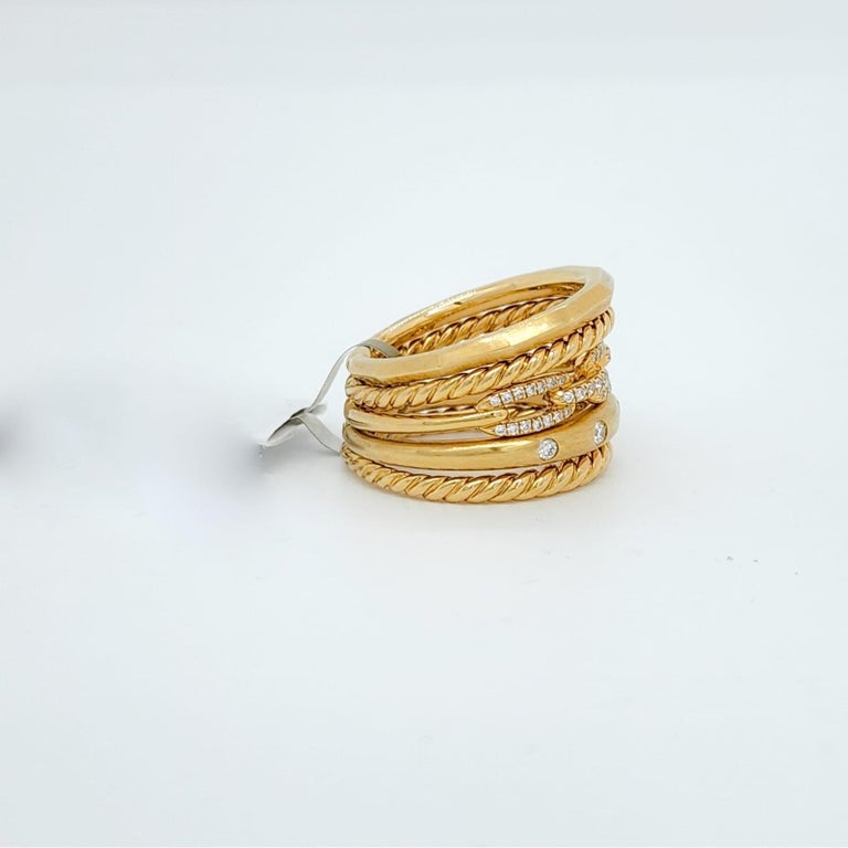 White Diamond and 18k Yellow Gold Stack Ring For Sale at 1stDibs