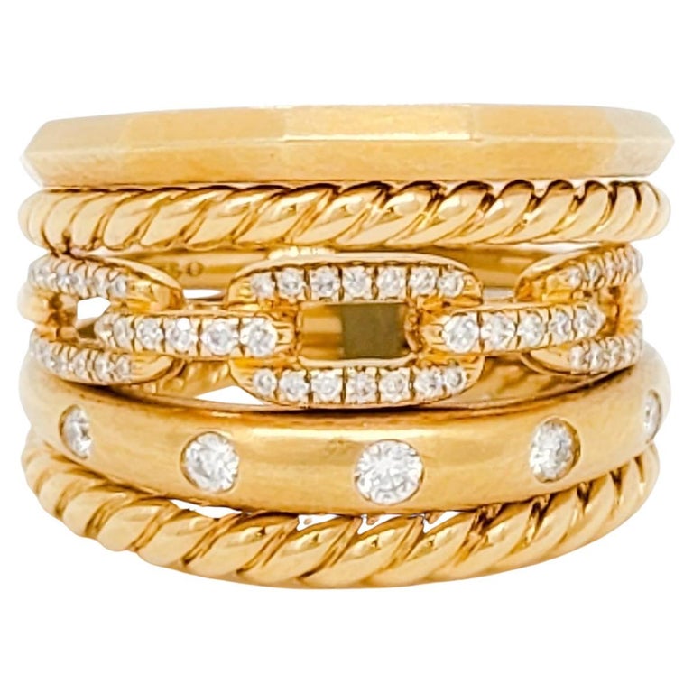 White Diamond and 18k Yellow Gold Stack Ring For Sale at 1stDibs