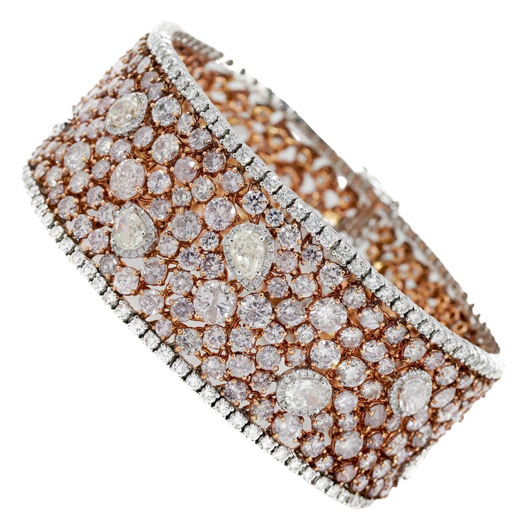 White Diamond and Multi Shape Pink Diamond Bracelet For Sale at 1stDibs