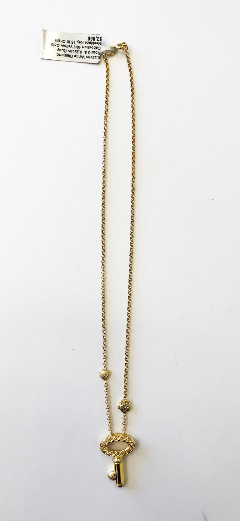 White Diamond and Ruby Cabochon Key Pendant Necklace in 18 Karat Yellow ...