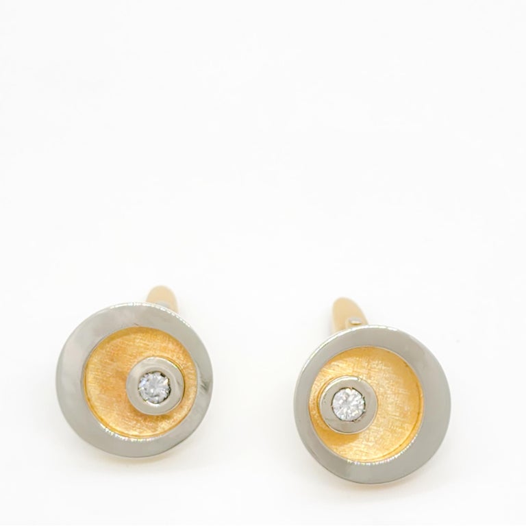 White Diamond and Two Tone Gold Cufflinks For Sale at 1stDibs