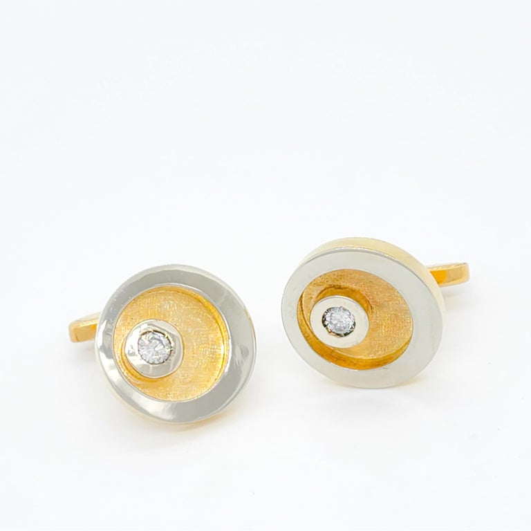 White Diamond and Two Tone Gold Cufflinks For Sale at 1stDibs