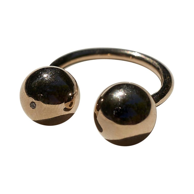White Diamond Ball Ring Cocktail Ring Bronze J Dauphin For Sale at 1stDibs