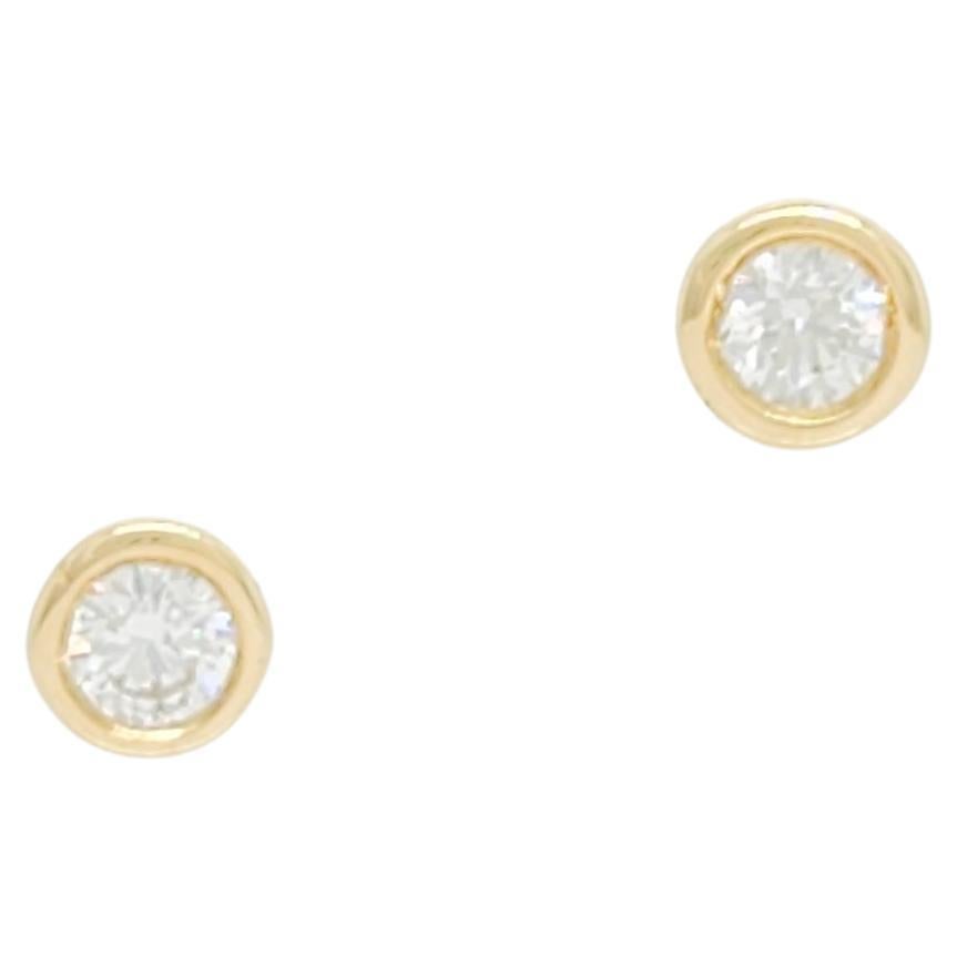Fluted Bezel Diamond Stud Earrings in 14k White Gold For Sale at 1stDibs