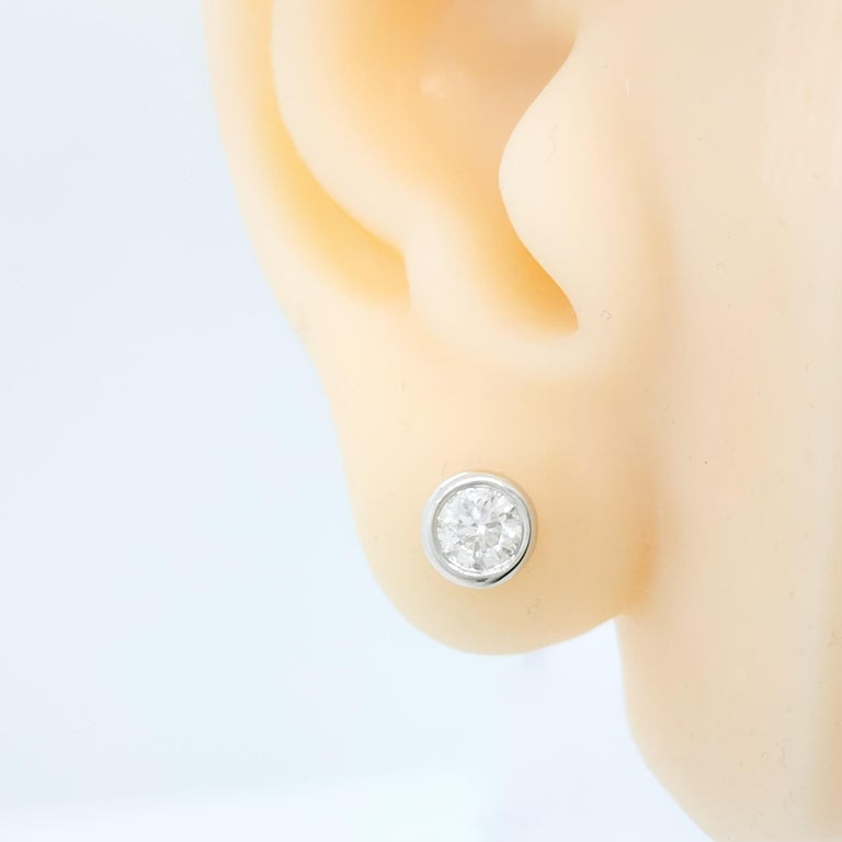 White Diamond Bezel Set Stud Earrings in 14k White Gold For Sale at 1stDibs