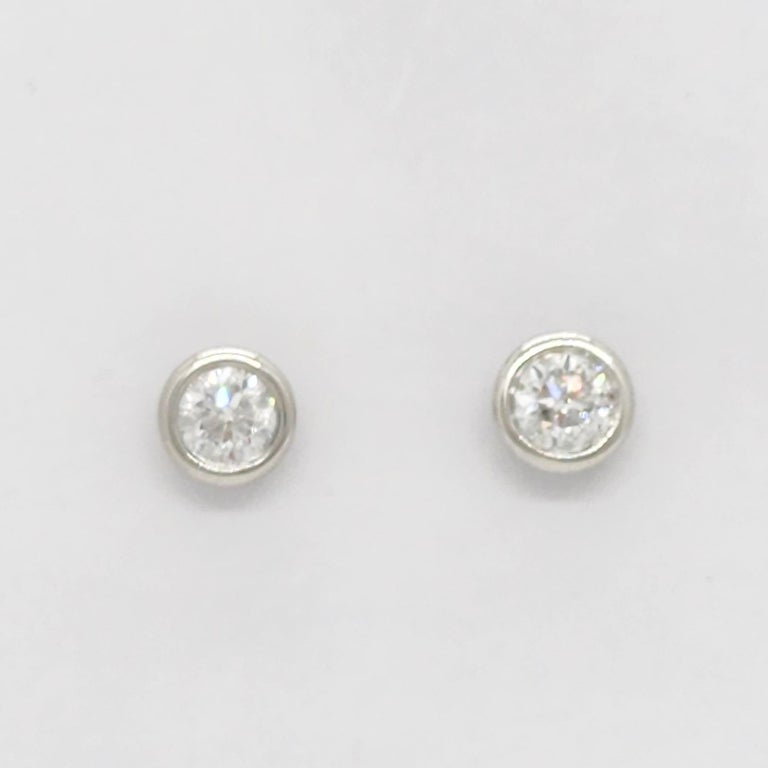 White Diamond Bezel Set Stud Earrings in 14k White Gold For Sale at 1stDibs