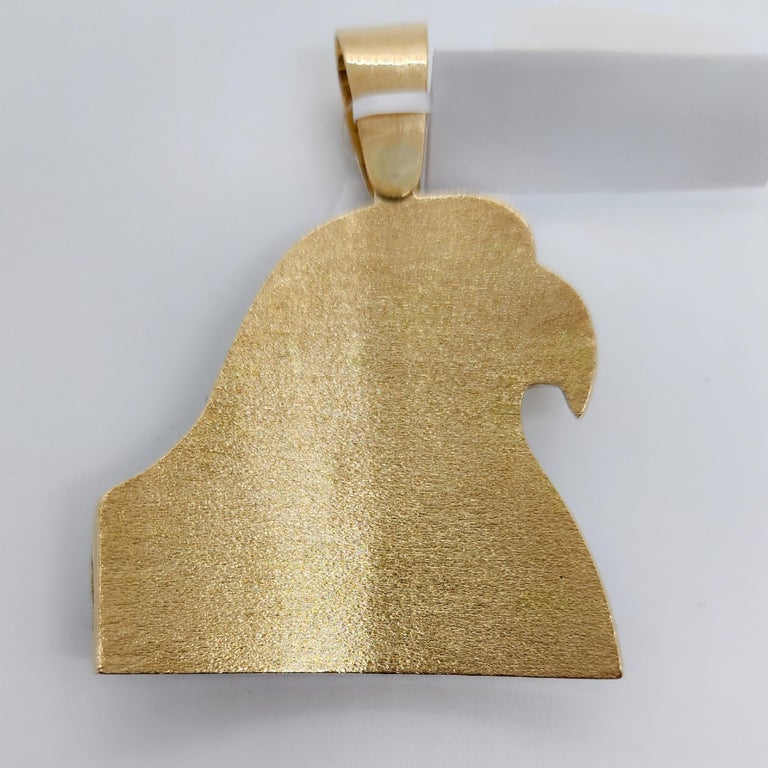 White Diamond, Black Diamond, and Ruby Hawk Pendant in 18k Yellow Gold ...