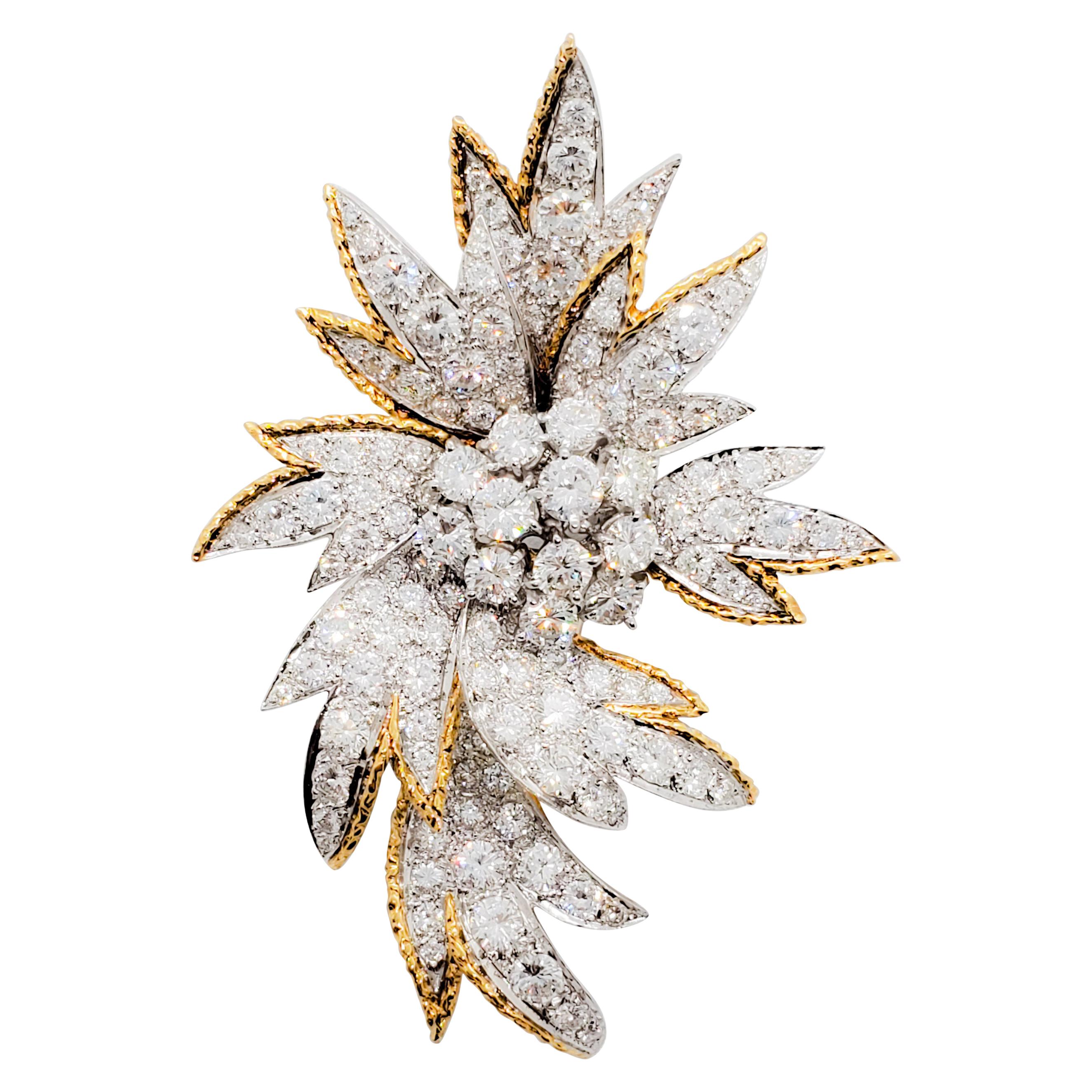 Diamond, Platinum and 18 karat yellow gold Woven Brooch For Sale at 1stDibs