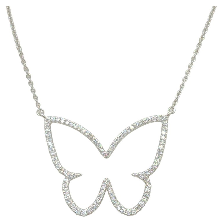 White Diamond Butterfly Pendant in 18k White Gold For Sale at 1stDibs