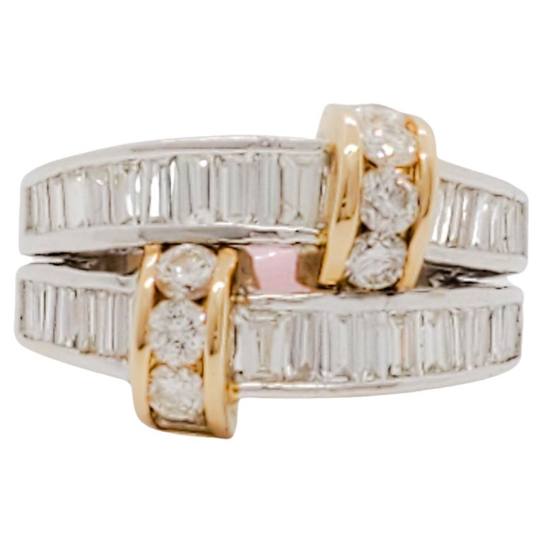 White Diamond Bypass Style Ring in 14k Two Tone Gold For Sale at 1stDibs