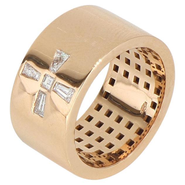 Customizable White Diamond Cross Pattée Flat Band Ring, "Manette ...