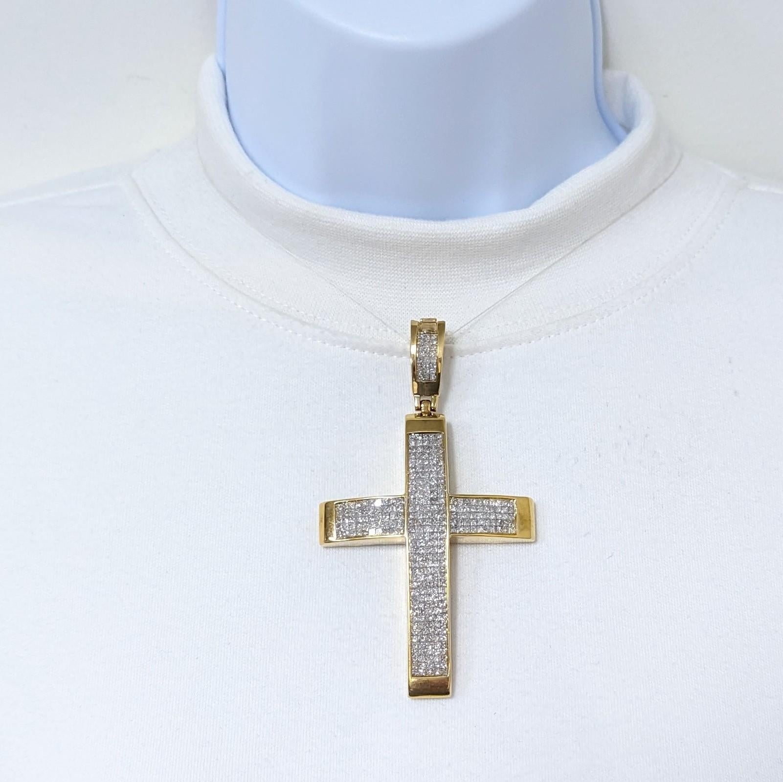 White Diamond Cross Pendant in 14K Yellow Gold For Sale at 1stDibs